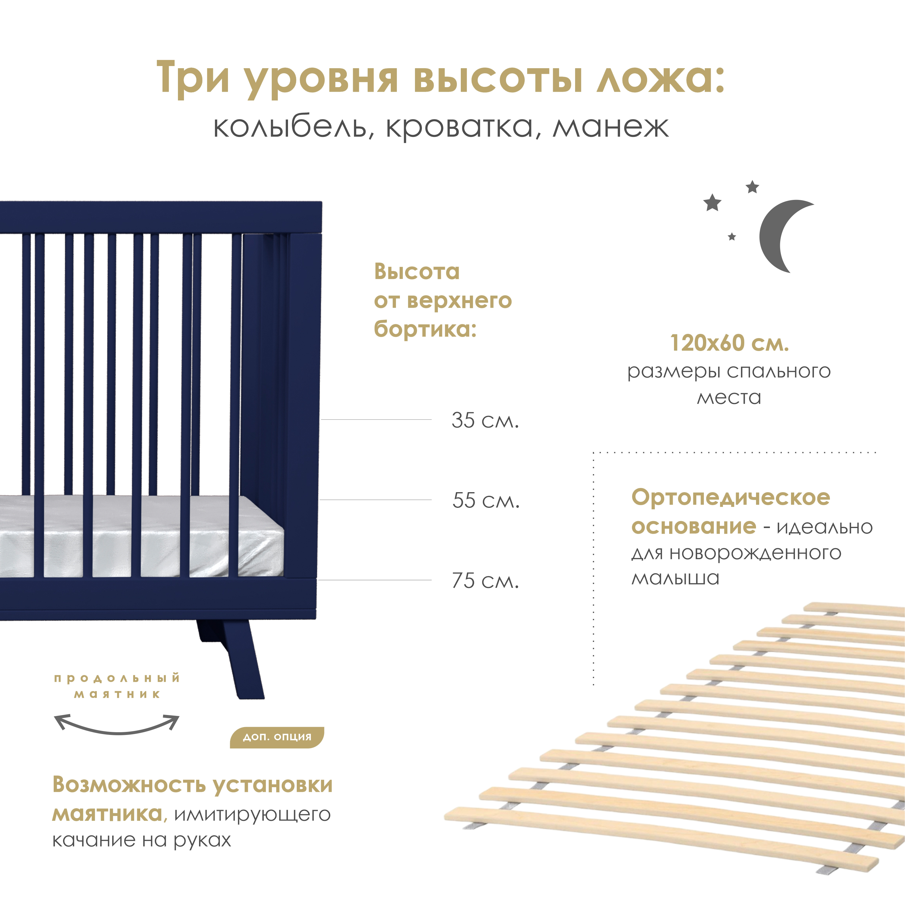Кроватка для новорожденного Lilla - модель Aria Night Blue с доставкой ...